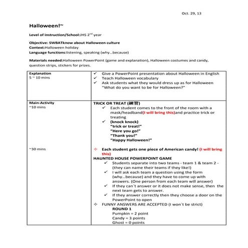 Halloween lesson 2 | DOCX