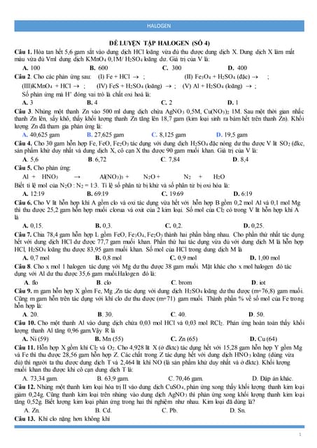 Bài tập về Clo hóa 10 chương halogen | PDF