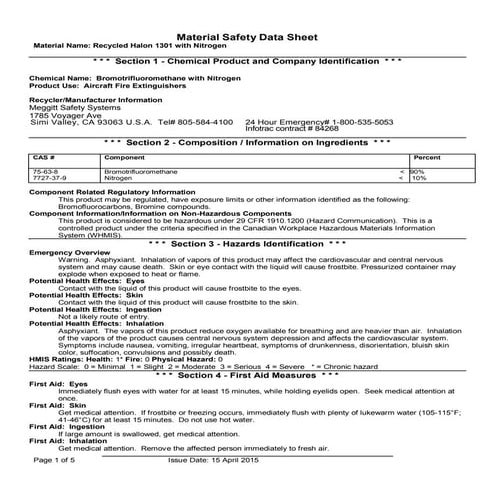 MATERIAL SAFETY DATA SHEET FOR HALON. | PDF