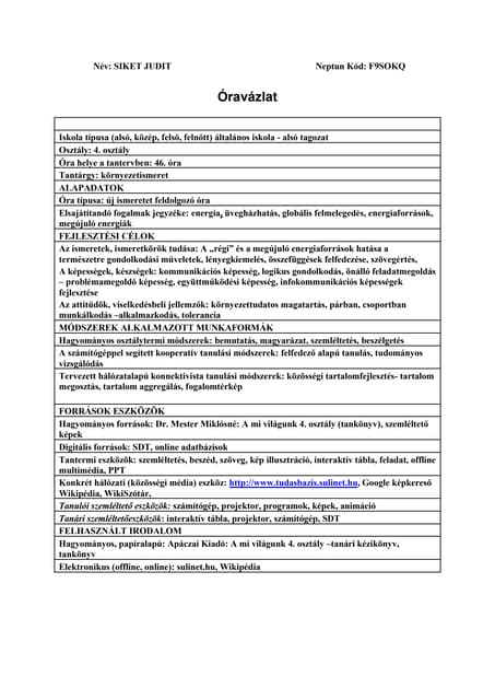 Hálózati óraterv | DOCX