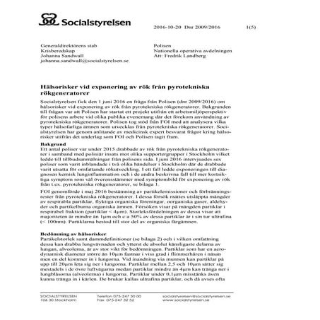 Hälsorisker vid exponering av rök från pyrotekniska rökgeneratorer | PDF