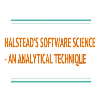 Halstead's software science - ananalytical technique | PDF