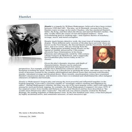“HAMLET”.pptx By William Shakespeare, for pre-intermediate students | PPTX