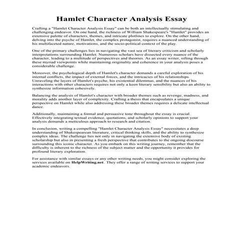 Hamlet Character Analysis Essay. Essay on hamlet second sample | PDF