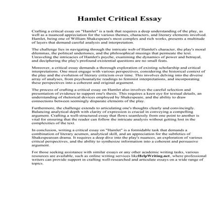 Hamlet Critical Essay.pdf | Books and Literature