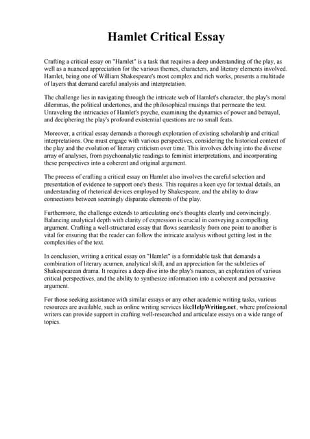 Hamlet Character Analysis Essay. Norfolk State University | PDF