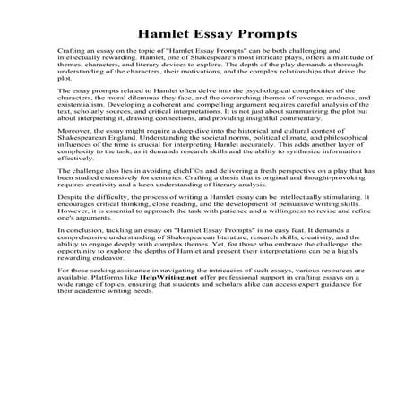 Hamlet Essay Prompts | PDF
