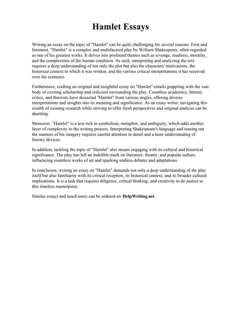 Hamlet Essay Introduction. National University (California) | PDF