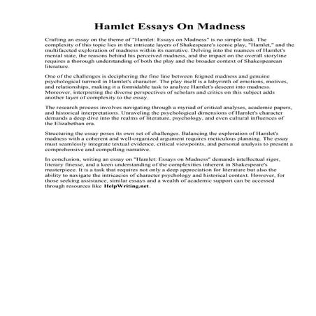 Hamlet Essays On Madness. Hamlet Essay - Madness English - Higher Level ...