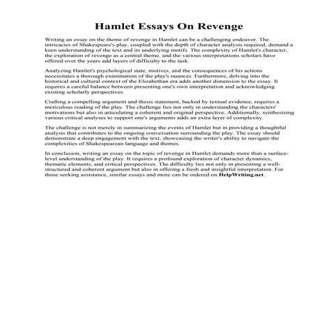 Hamlet Essays On Revenge. Hamlets Hesitation in Revenge - 1537 Words ...