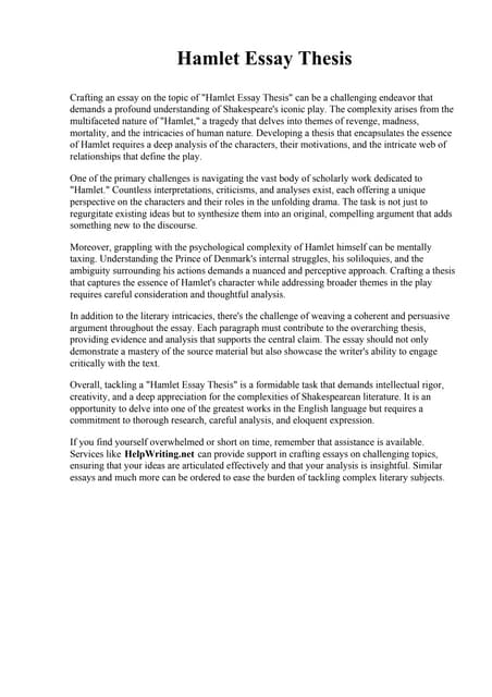 Hamlet Essay Outline. Franklin University | PDF