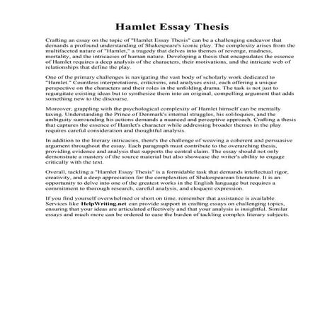 Hamlet Essay Thesis | PDF