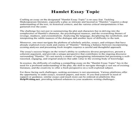 Hamlet Essay Topic. Housatonic Community College | PDF