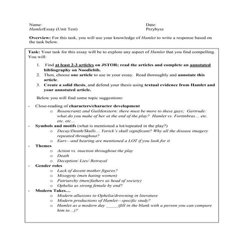 Hamlet final | DOCX | Homework and Study | Education