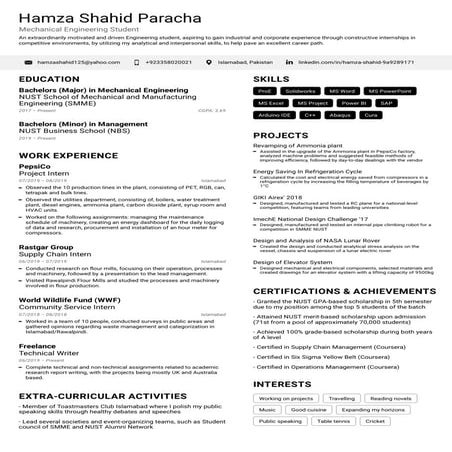 Hamza shahid paracha's resume (08 06-2020) | PDF | Science
