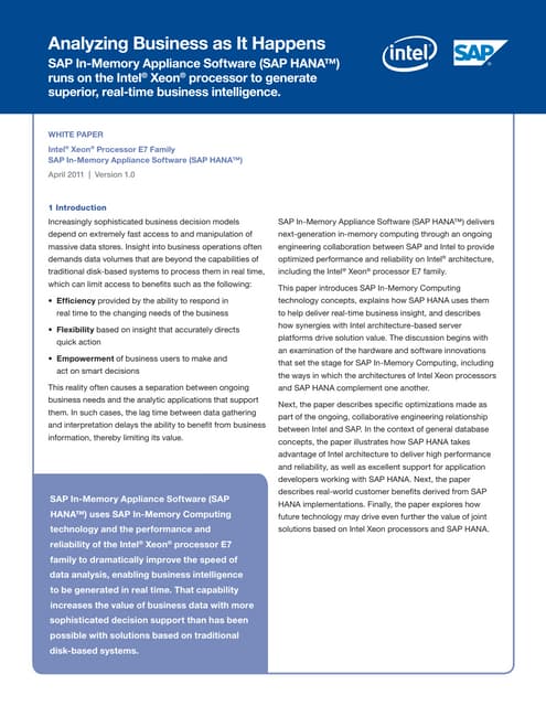 Hana Intel Sap Whitepaper Pdf