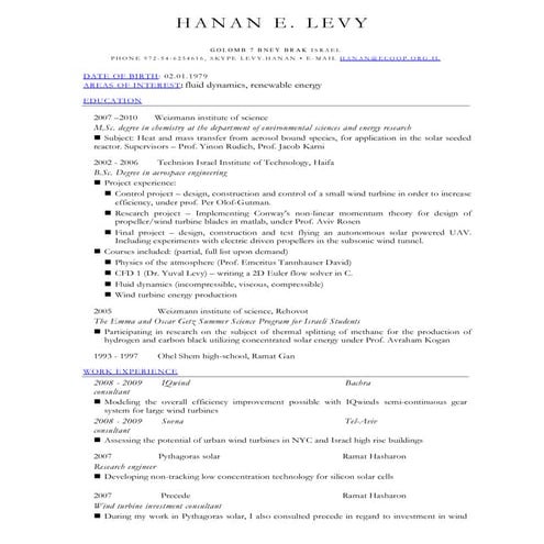 Hanan E. Levy resume 2010 | PDF | Science