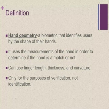HAND AND GEOMETRY IN BIOMETRICS OF PHYSIOLOGICSL CHARACTERISTICS | PPTX ...