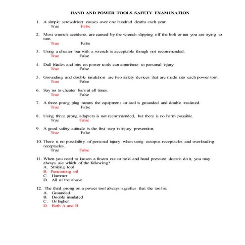 Hand and power tool exam | DOCX