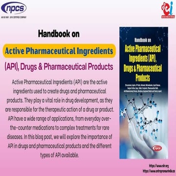 Handbook on Active Pharmaceutical Ingredients (API), Drugs ...
