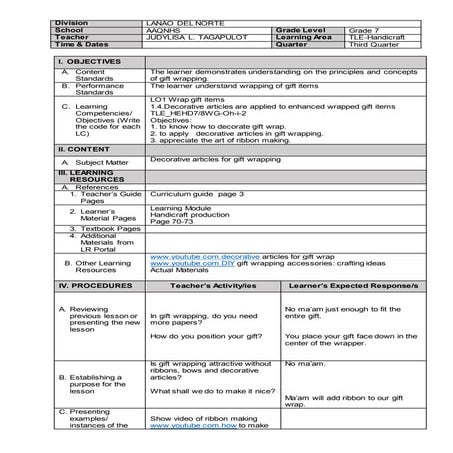 TLE/HE Handicraft Curriculum Guide | PDF