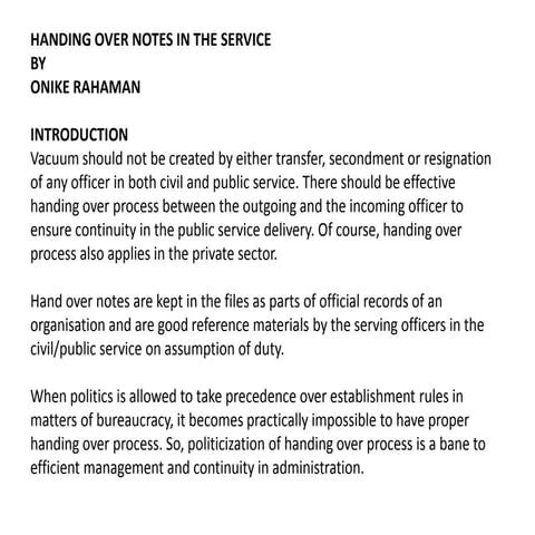 Handover Of Duty Or Job Responsibilities Handover Of Duty Or Job Responsibilities