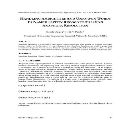 Handling Ambiguities And Unknown Words In Named Entity Recognition Using Anaphora Resolution Pdf