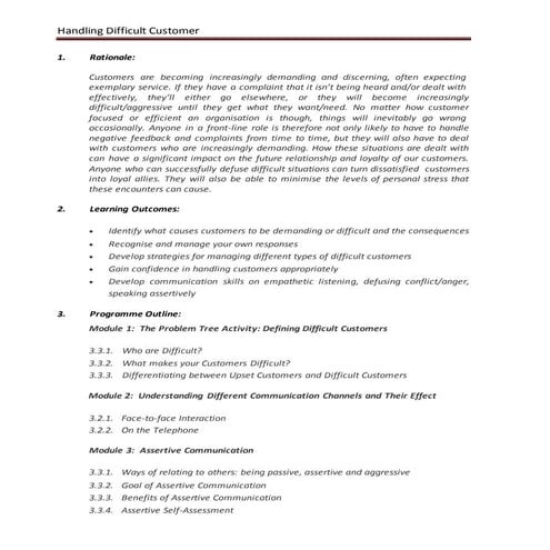 Handling difficult customer | DOCX