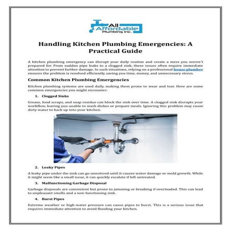 Handling Kitchen Plumbing Emergencies: A Practical Guide | PDF