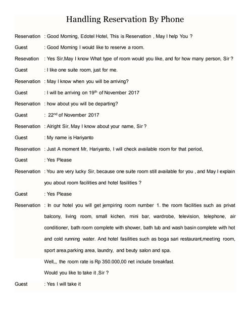 Dialogue between a receptionist and a possible customer | PDF