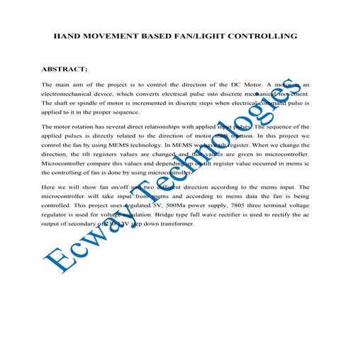 Hand movement based fan or light controlling | PDF