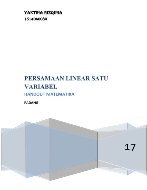Persamaan linear satu variabel | PPT