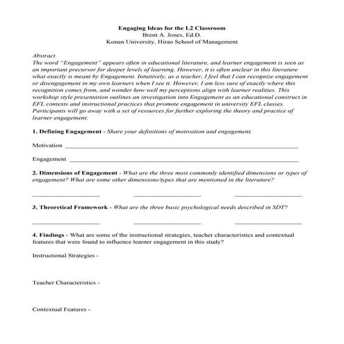 Handout - Engaging Ideas for the L2 Classroom | PDF