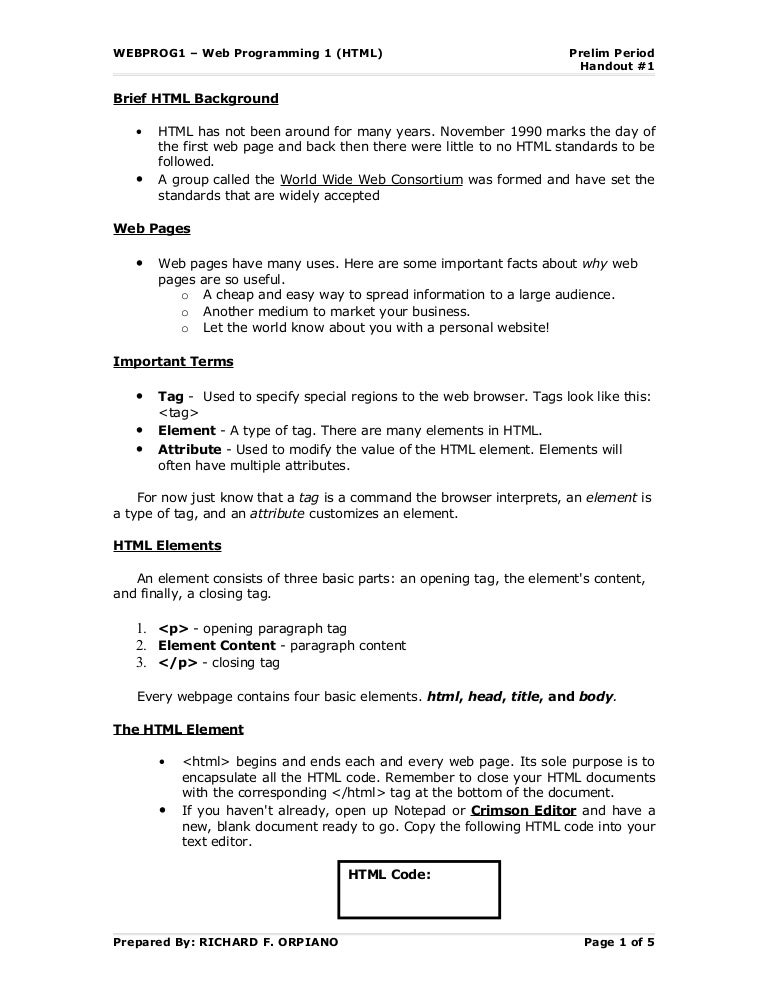 Handout1 intro to html