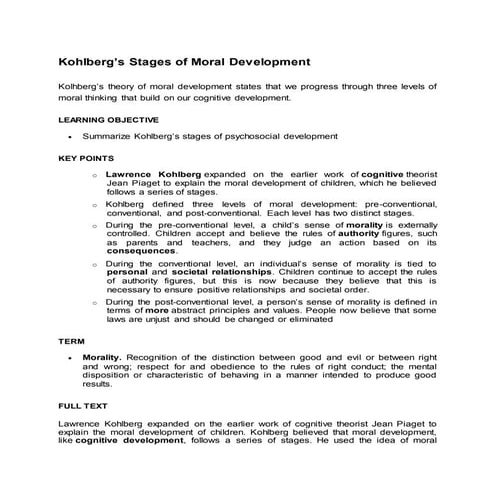 Kohlberg’s theory on moral development | PPTX