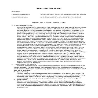 Hand out cetak saring Kria Tekstil | DOCX