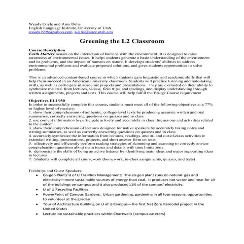 Handout for greening the l2 classroom | DOCX