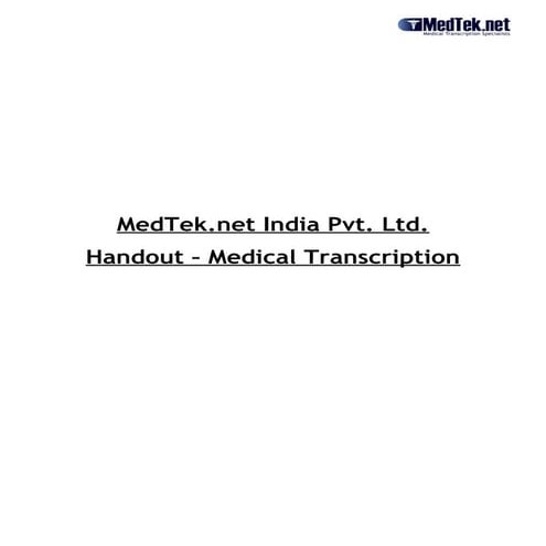 Handout for medical transcription freshers | PDF