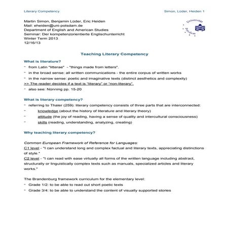 Handout literary competency | PDF