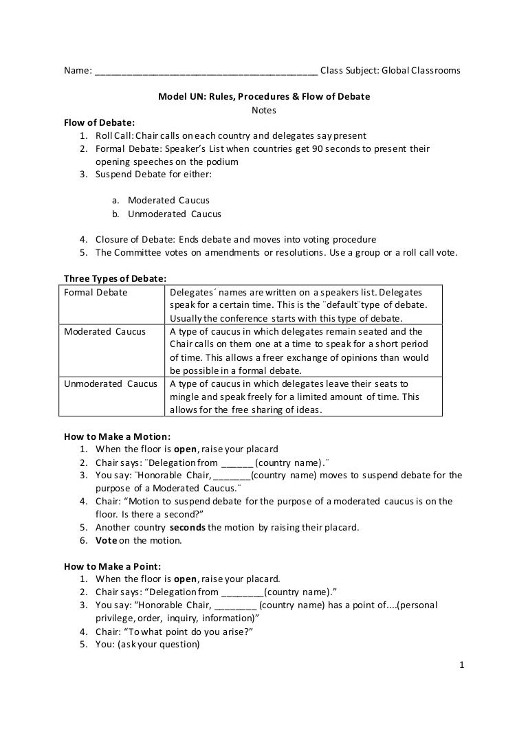 Handout rules procedures & flow of debate