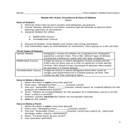 Handout rules procedures & flow of debate | DOCX