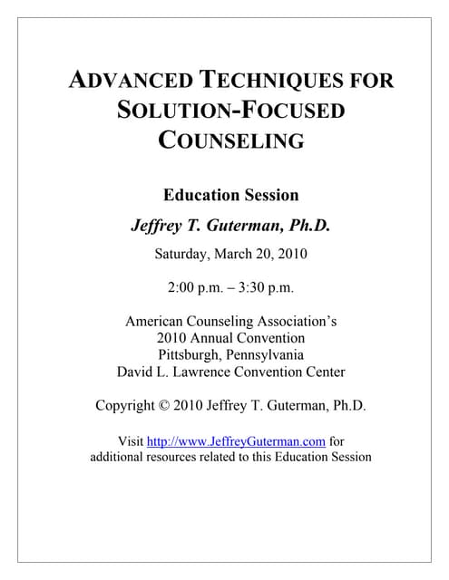 Solution-focused Counseling for Depression | PDF