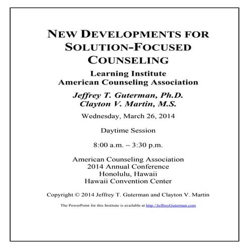 New Developments for Solution-Focused Counseling (Handouts) | PDF