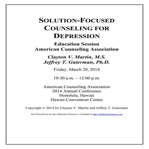 Solution-focused Counseling for Depression | PDF