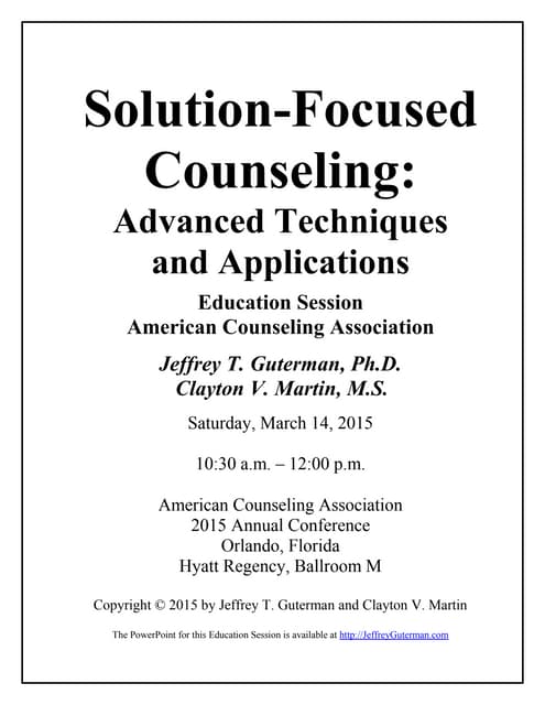 Mastering the Art of Solution-Focused Counseling (PowerPoint) | PPT