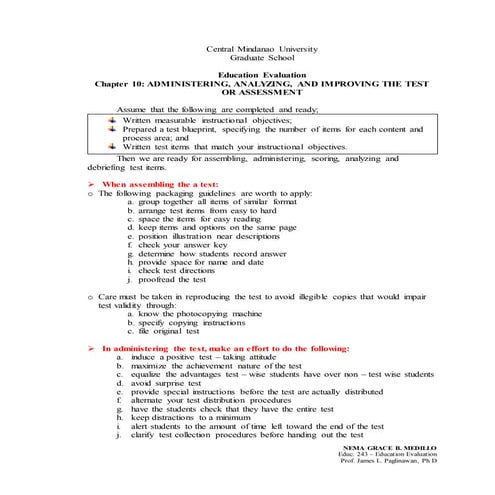 Administering, Analyzing, and Improving the Test or Assessment | DOCX