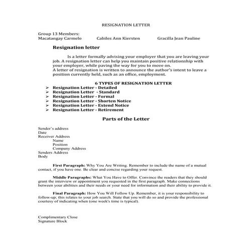 Handouts resignation | DOCX