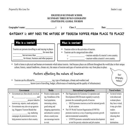 S3 GE Handout 1 - Tourism GW1 (Student) | PPT