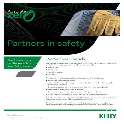 Kelly Services Cares About Hand Safety | PDF | Injuries | Diseases and ...