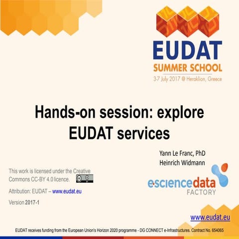 Hands-on session: explore EUDAT services - EUDAT Summer School (Yann Le Franc, e-Science Data ...
